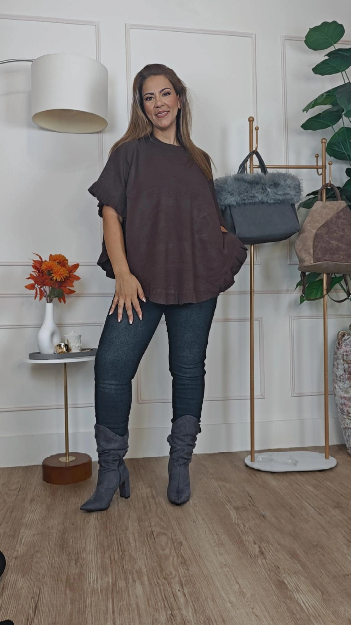 ΑΙΚΑ ΠΟΝΤΣΟ ΚΑΦΕ ΜΕ ΧΡΥΣΑ ΚΟΥΜΠΙΑ - E&A BOUTIQUE