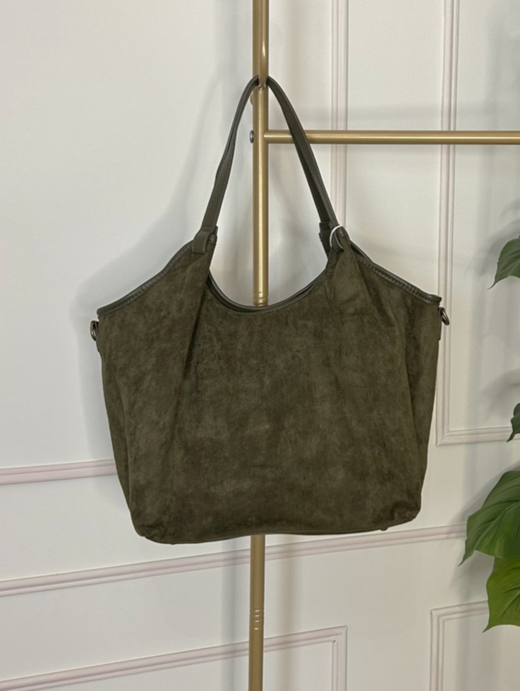 ΤΣΑΝΤΑ ECO LEATHER ΜΕΓΑΛΗ ΣΟΥΕΝΤ ΧΑΚΙ - E&A BOUTIQUE