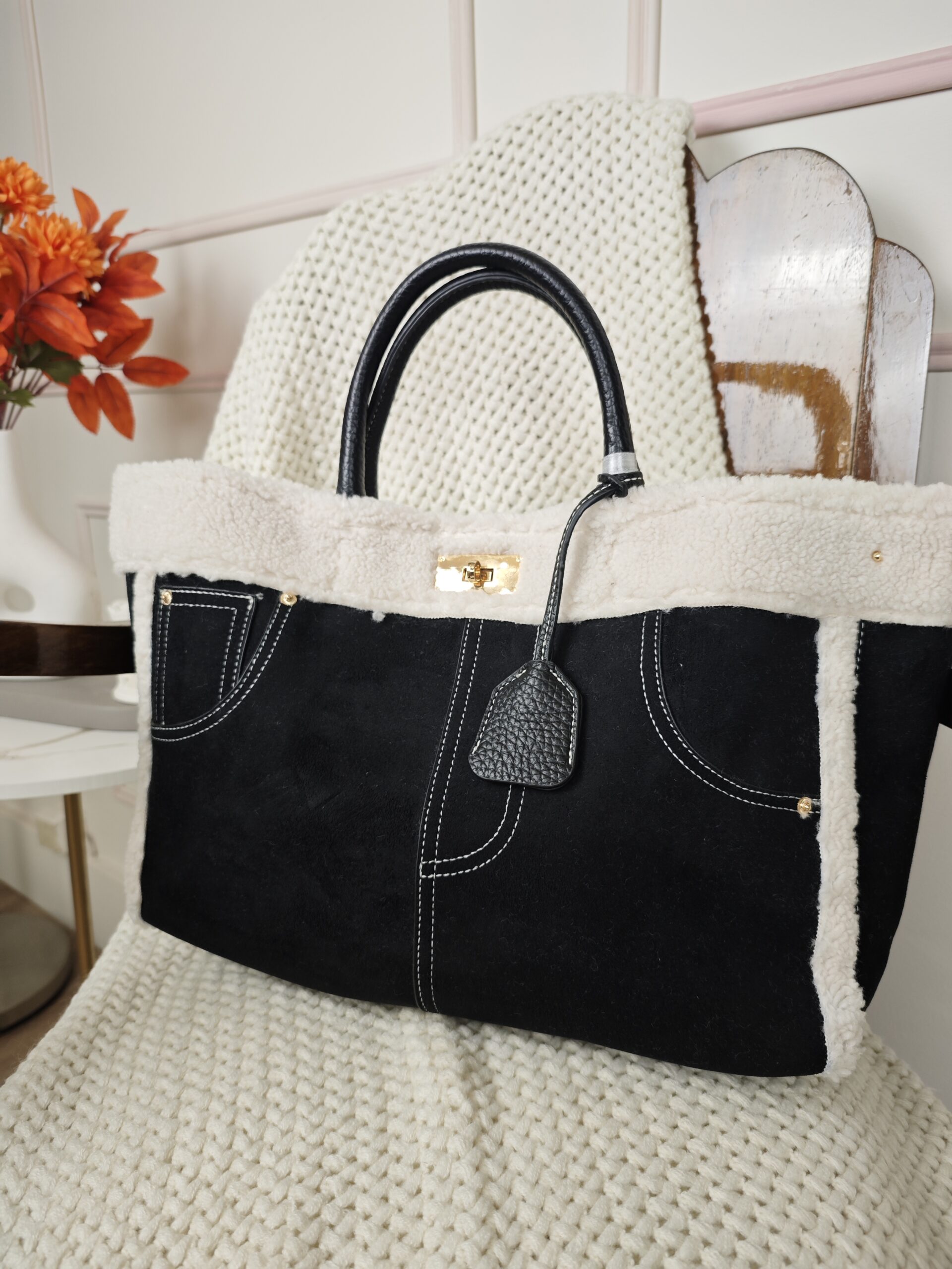 ΤΣΑΝΤΑ ECO LEATHER ΣΟΥΕΝΤ TEDDY ΜΑΥΡΗ - E&A BOUTIQUE